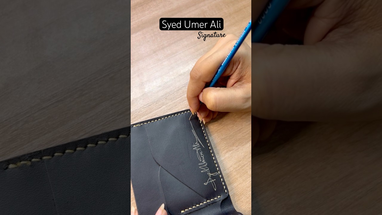 Syed Umer Ali - Name Art Signature on Leather Wallet #MushiWallet #signatureartist