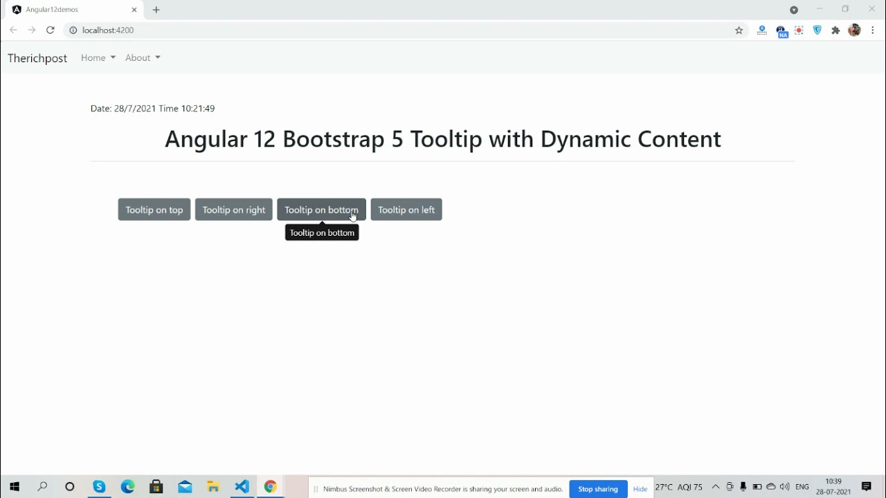 Angular 12 Bootstrap 5 Tooltip with Dynamic Content Working Demo
