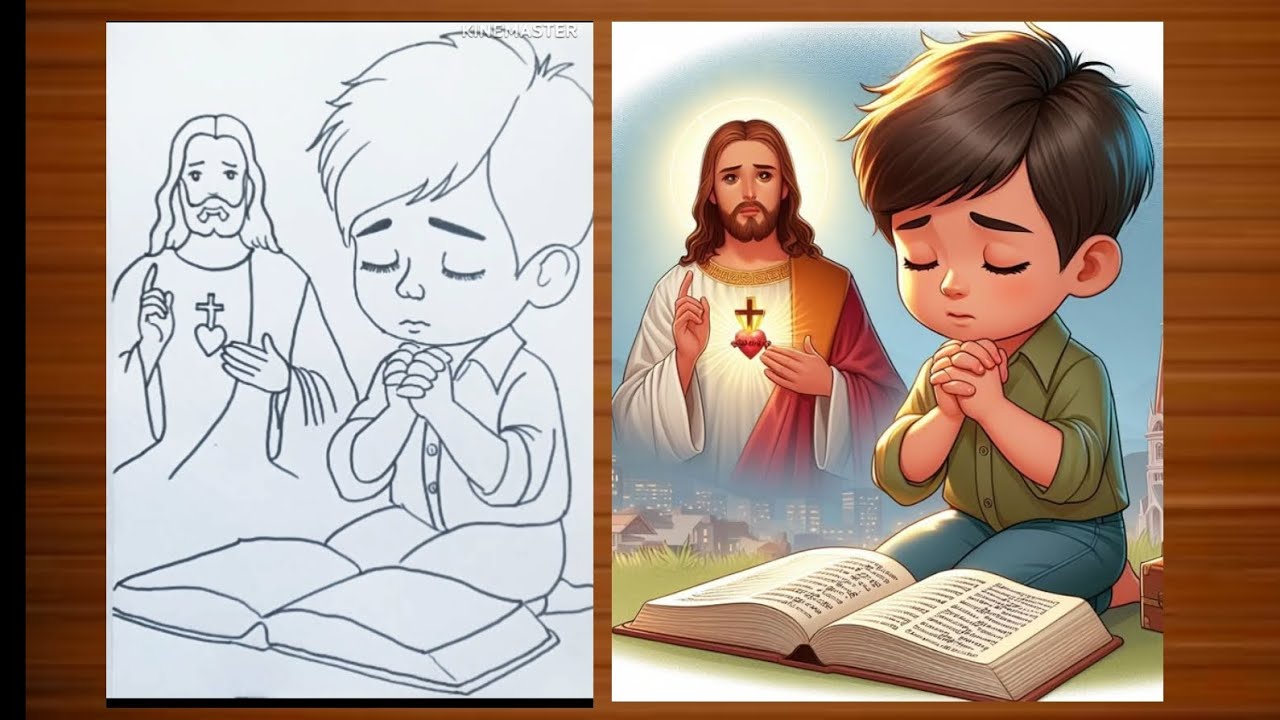Jesus Prayer Drawing ✍️| Cute Prayer Drawing with Jesus|Jesus Blessings|Kid praying to Bible drawing