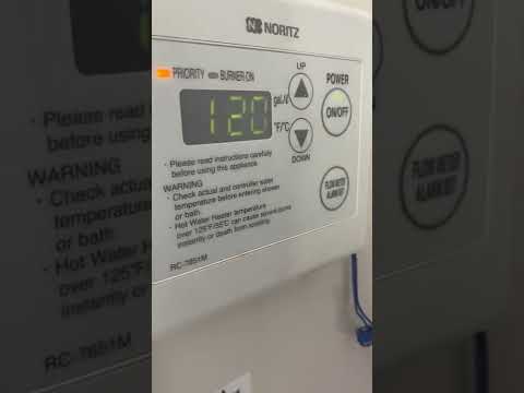 How to adjust the temperature on a Noritz tankless water heater above factory preset