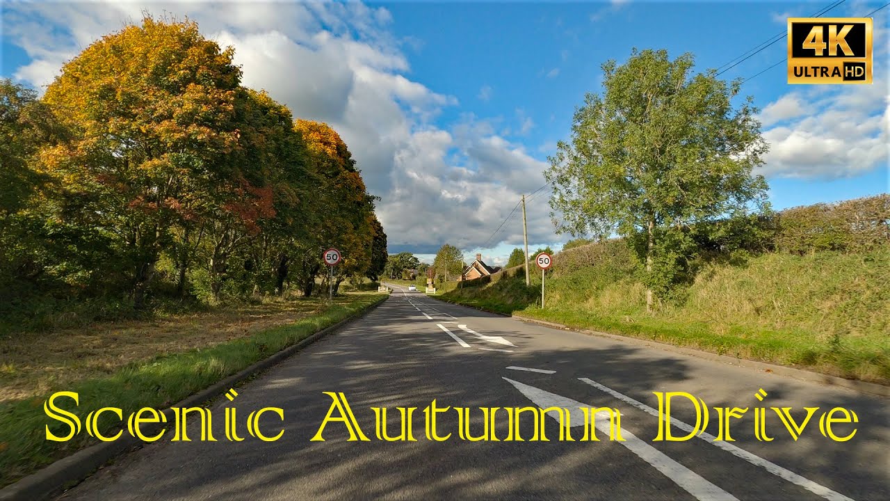 Scenic Autumn Drive Country Road Staffordshire, A519 in 4K