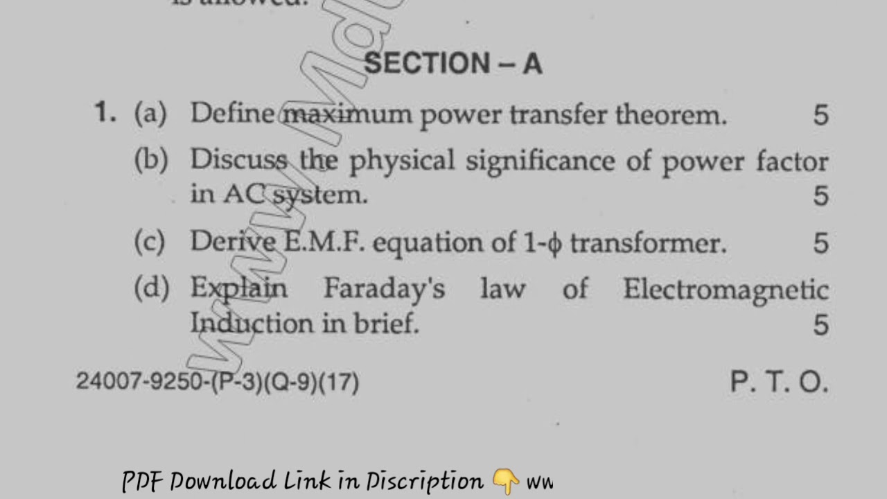 BTech 1st Sem Electrical Technology Question Paper