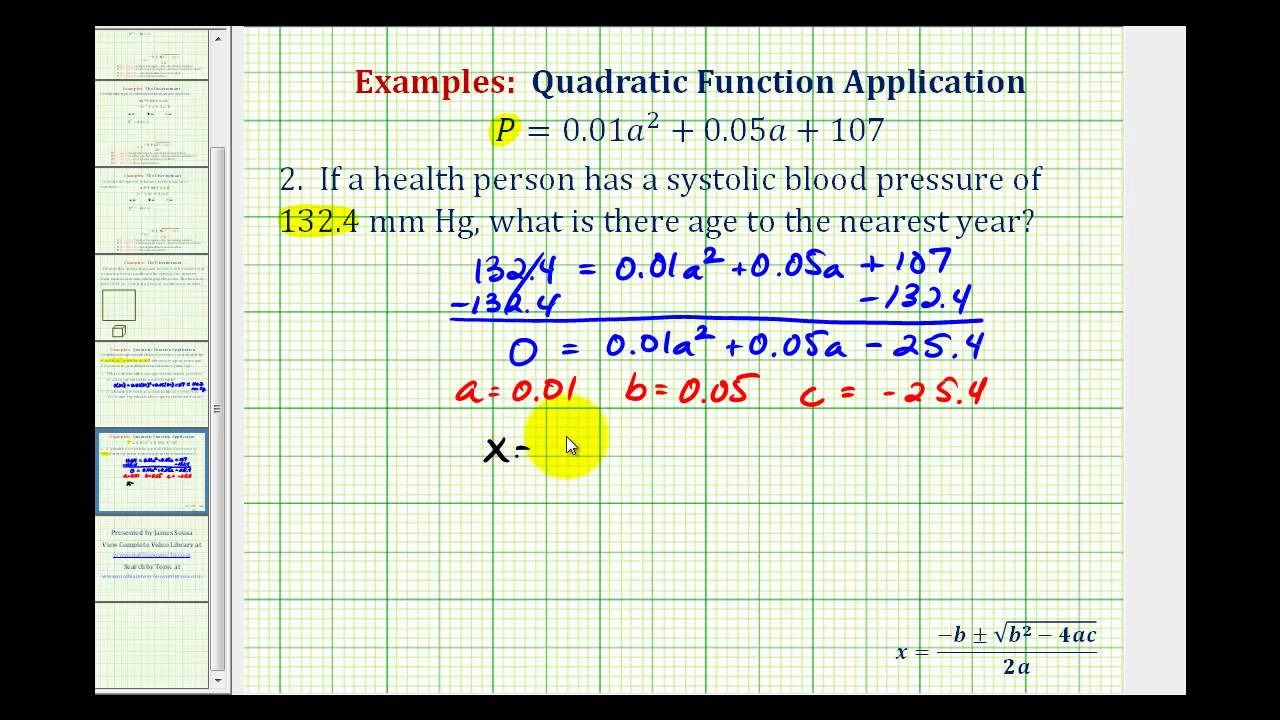 Ex:  Quadratic Function Application - Blood Pressure
