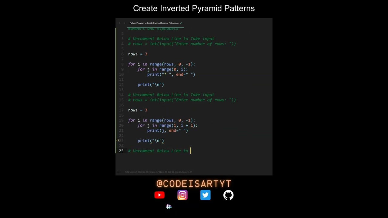 Create Inverted Pyramid Patterns in Python | Python Examples | Python Coding Tutorial | Interview
