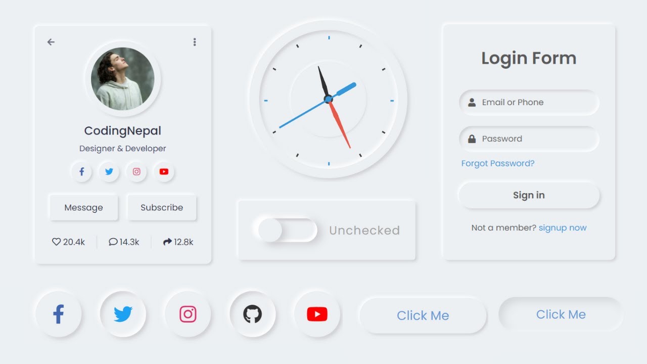 Top 10 CSS-3 Neumorphism UI Designs | CodingNepal