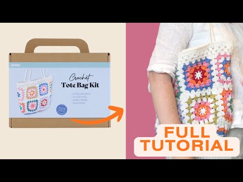 Full tutorial - kmart tote bag granny square crochet kit #kmartaustralia #crochetforbeginners