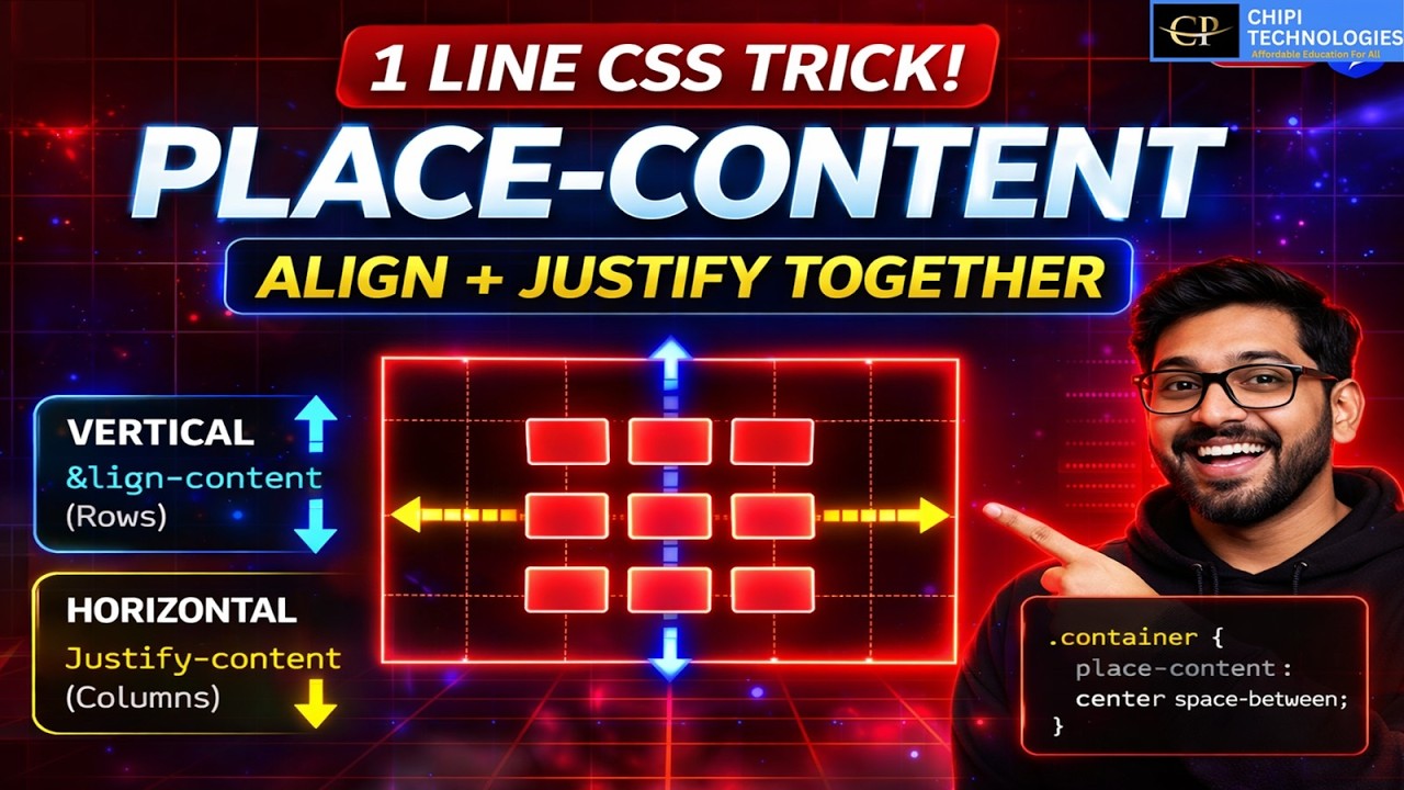 CSS Grid Practical Tutorial in Hindi | Place Content - Session - 11 - ChiPi Technologies