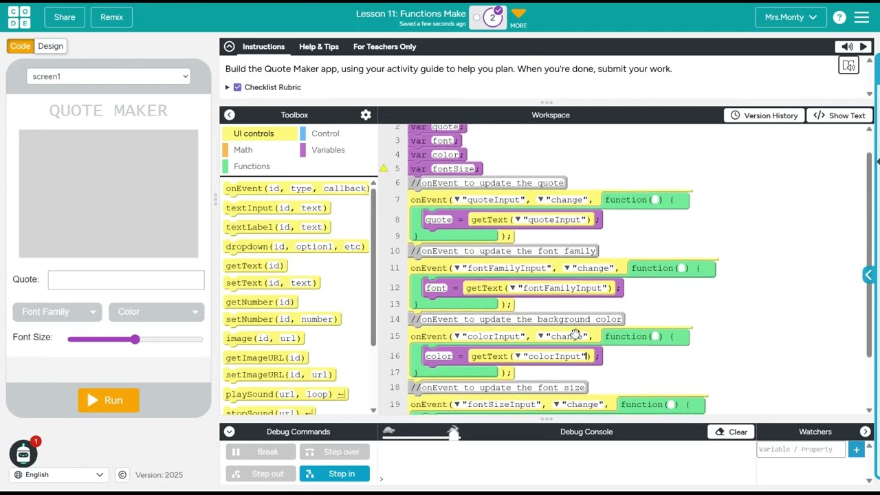 Code.org Computer Science Principles Unit 4: Lesson 11 - Functions Make