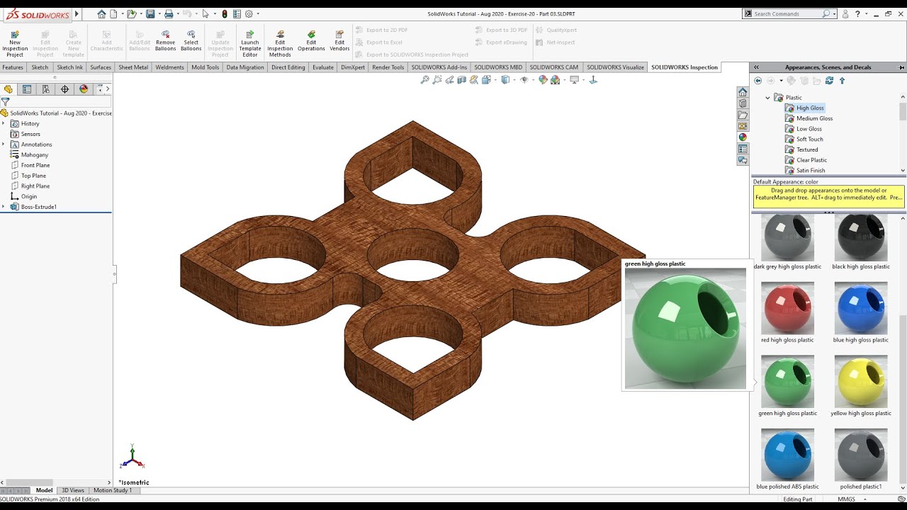 SolidWorks Tutorial - August 2020 - Exercise 20 - Part 03