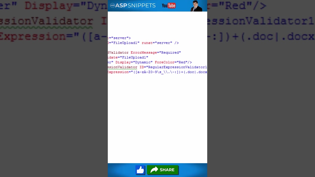 Validate FileUpload Control using RegularExpressionValidator in ASP.Net