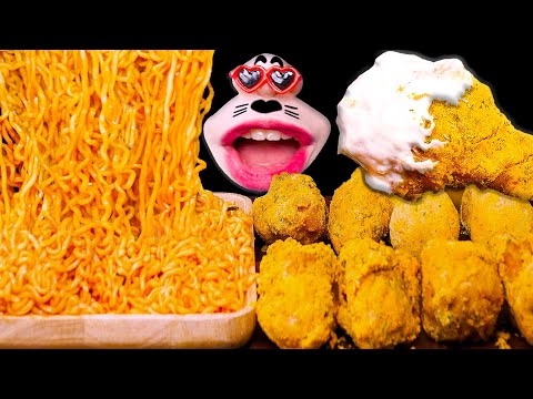 SUB| Golden Cheese Chicken & Cheese Balls, Cheesy Spicy Chicken Noodles! 🧀 ASMR Mukbang Eating Show