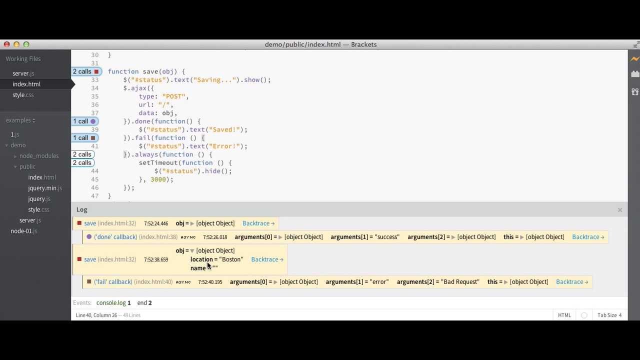Theseus JavaScript Debugger for Brackets