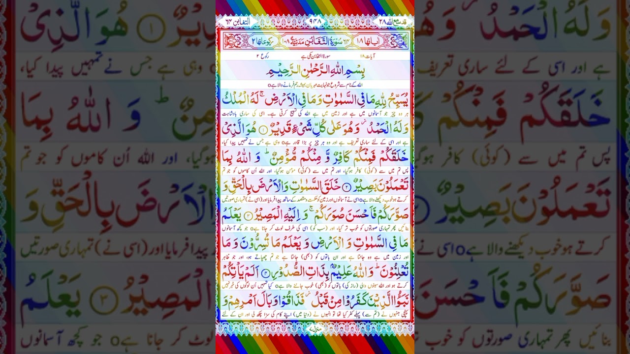Surah At Taghabun Recitation with Urdu Translate
