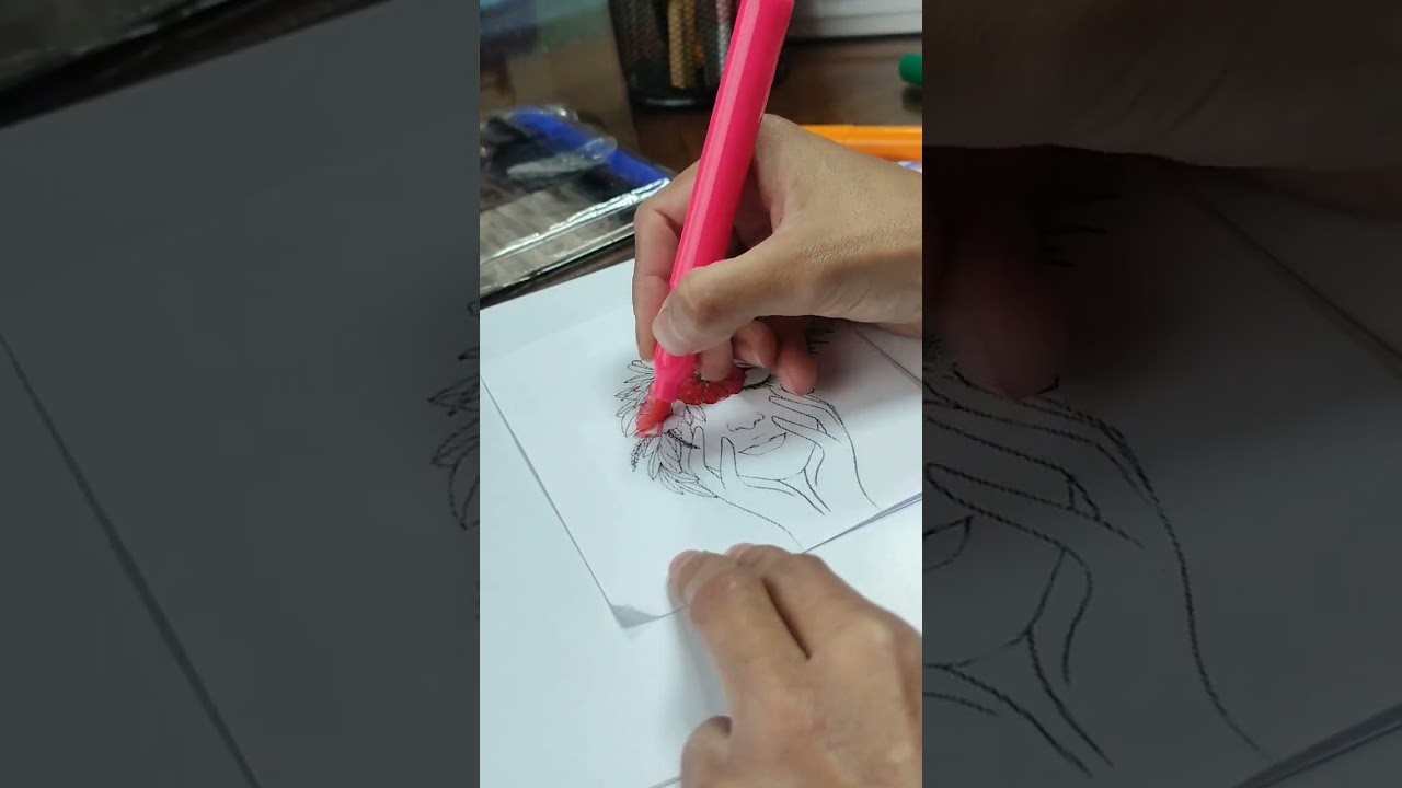 Flower Line art Drawing VECTOR  2024 🖼️🎨🌹🏵️ //covered FACE WITH HER HANDS #shorts #coloring #viral