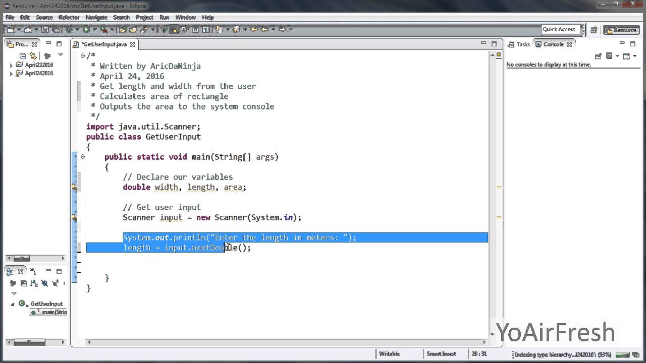 Create a Java Program - Get User Input, Calculate Area, Screen Output
