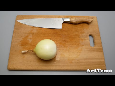 Kitchen Knife AliExpress Review | HEZHEN Chef Knife Sandvik 14C28N Steel - Chopping onion (4K)