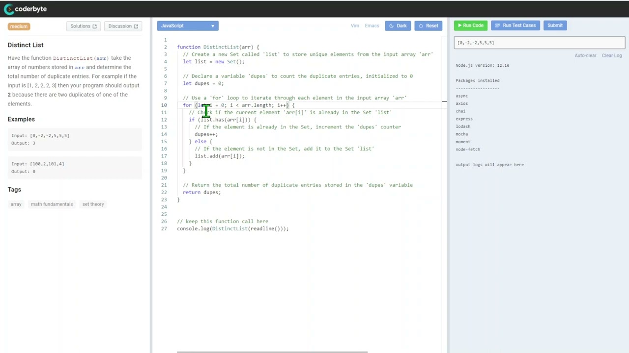 Distinct List - Interview assessment Coderbyte - Code challenge - Solution Source Code Answers