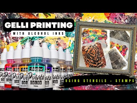 Gelli Printing: Alcohol Ink with Stencils and Stamps on the Gel Plate ...