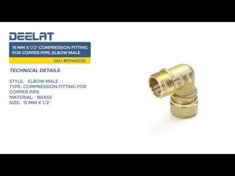 15 mm x 1/2" Compression Fitting For Copper Pipe, Elbow Male