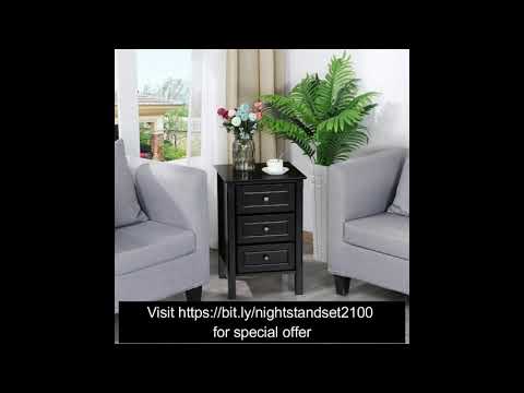 YAHEETECH 3 Drawers Nightstand Wood Cabinet Bedroom Side Storage, Set of 2, Black