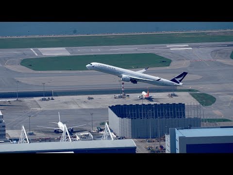 Aerial View at Hong Kong Airport Cathay Pacific A350-1000