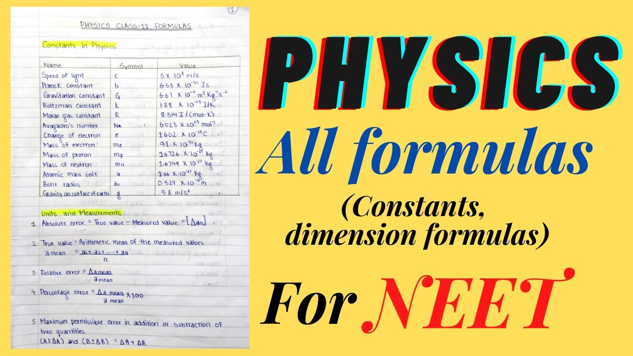 PHYSICS  FORMULA SHEET FOR NEET🔥 || Helpful in revision || Handwritten|| NEET