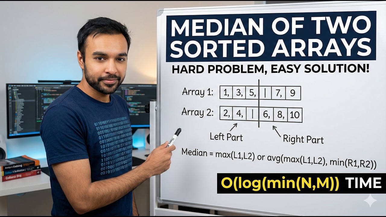 Median of Two Sorted Arrays (LeetCode 4) | Classic problem | Interview Essential | Visual solution