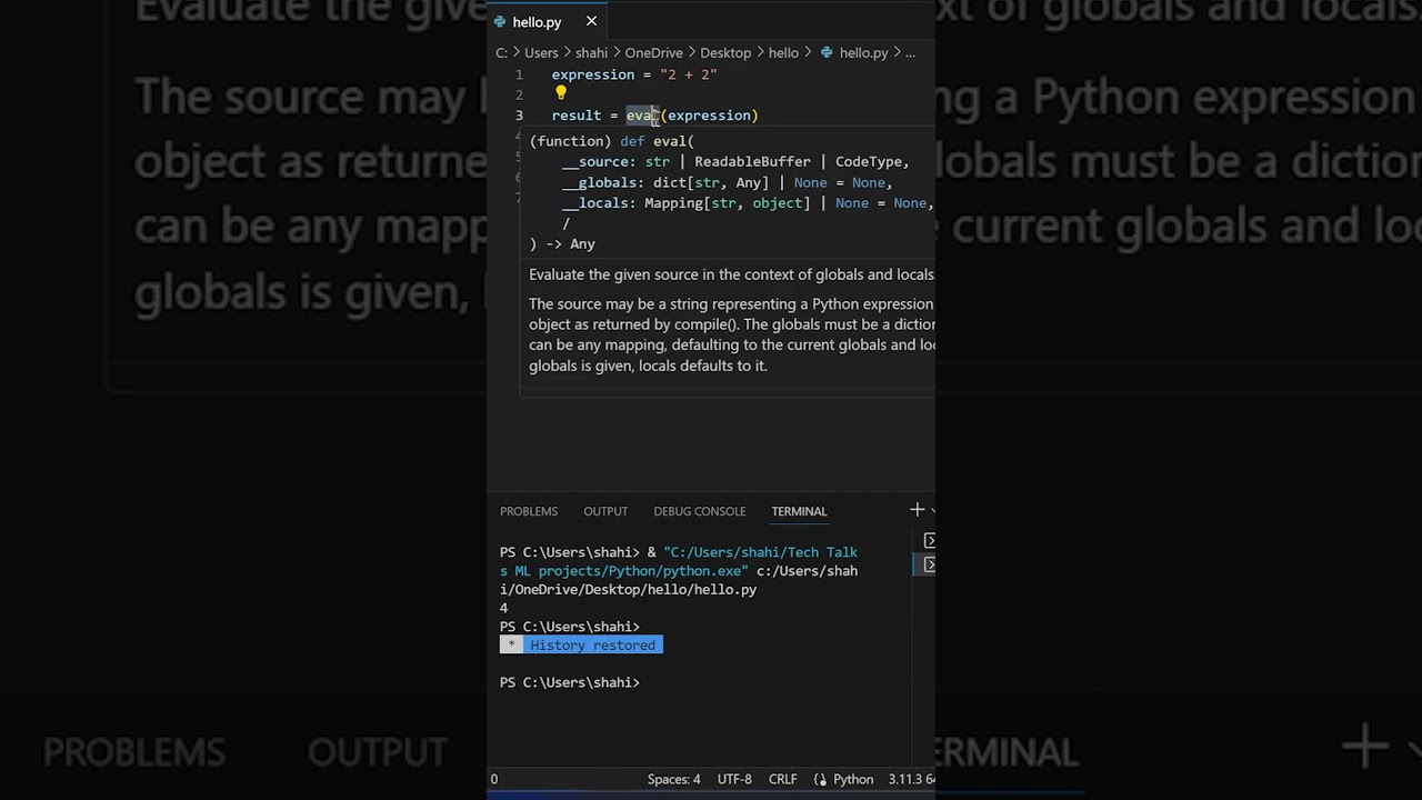 Python eval() Function #shorts #python #programming