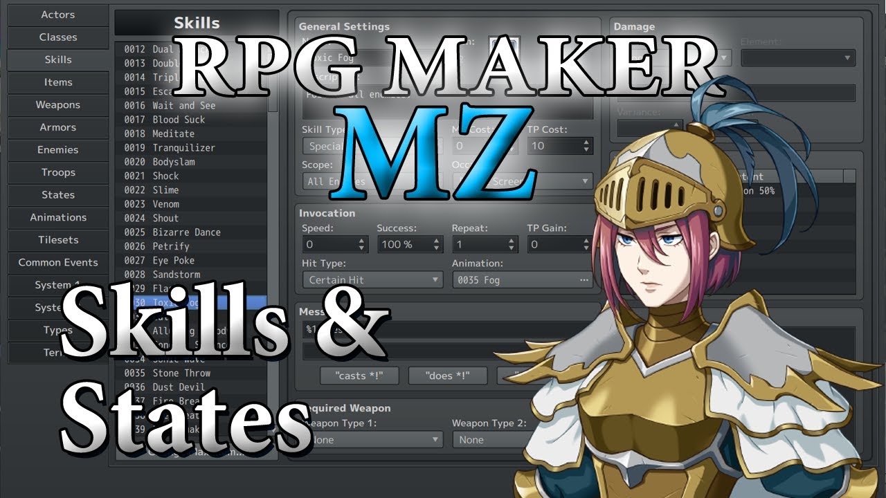 RPG Maker MZ Tutorial #17 - Database Skills & States