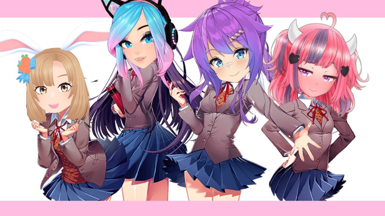 I GOT 4 GIRLS TO PLAY DDLC WITH ME - Feat Projekt Melody, Iron Mouse, Bunny_GIF, Silvervale
