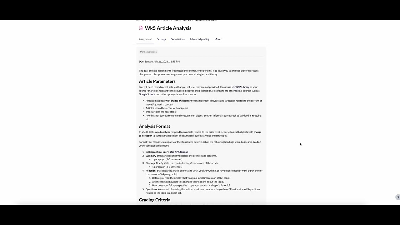 Week 5 Assignment Overview
