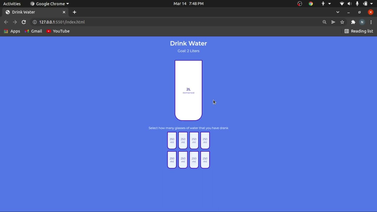 How to Code drink water app using html css javascript