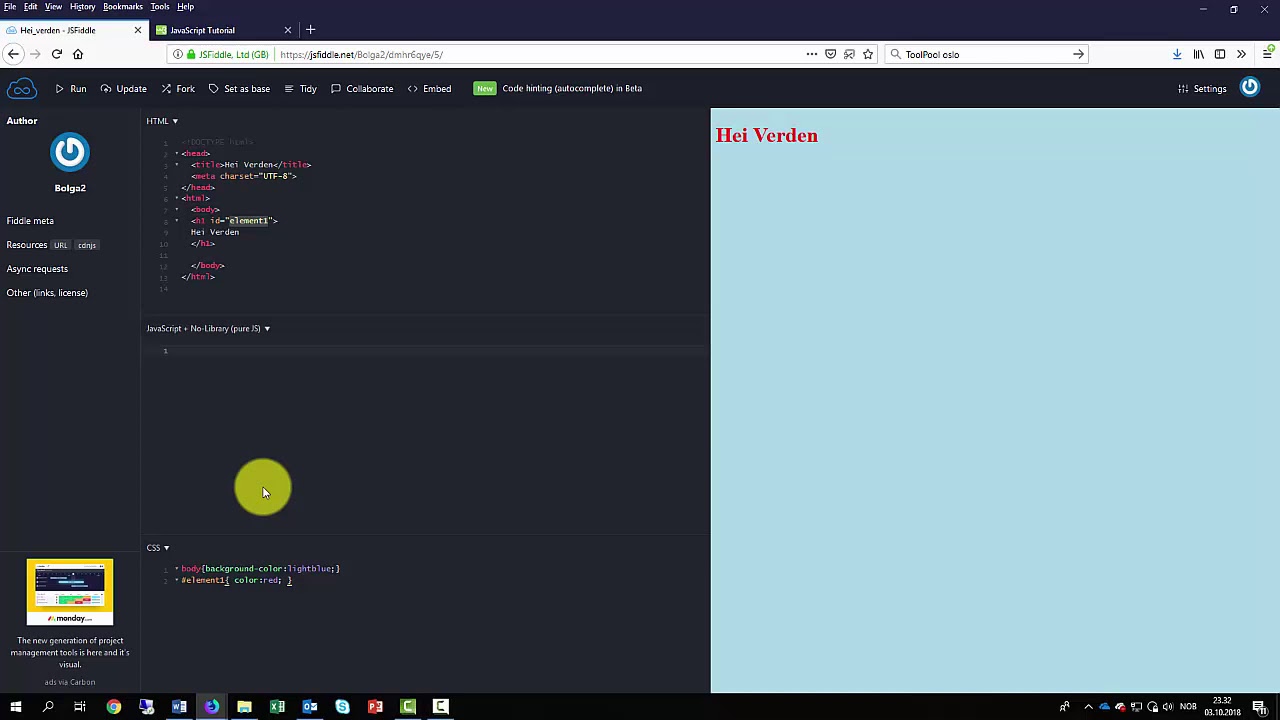 JavaScript: jsFiddle intro