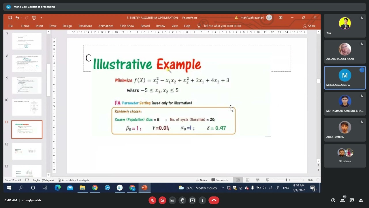 SEM 5 Week 10 ISP611 Class 1 [Firefly Algorithm optimization]