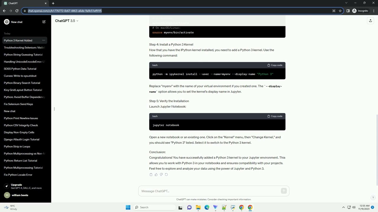 Cannot add python3 kernel to Jupyter