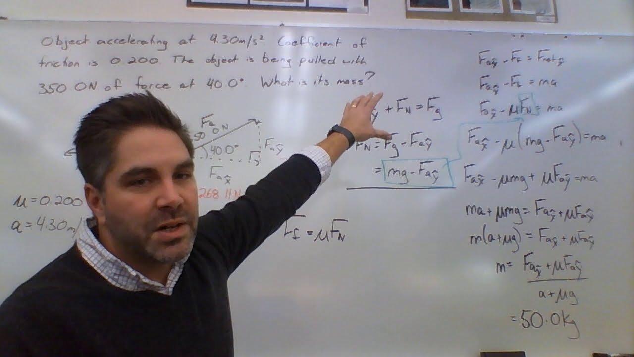 Applied force at an angle, unknown mass