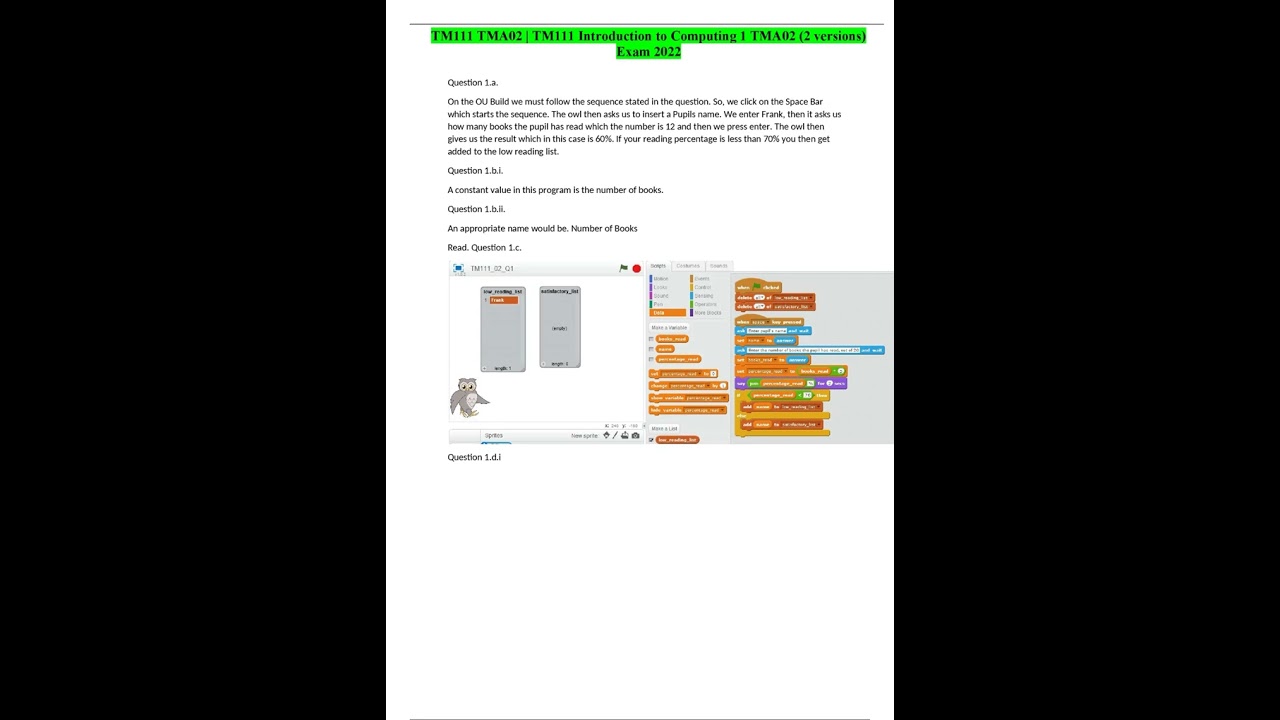 TM111 TMA02 TM111 INTRODUCTION TO COMPUTING 1 TMA02 2 VERSIONS EXAM 2022