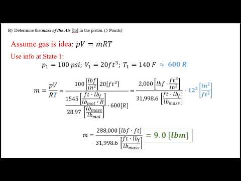 Close System, Ideal Gas, Imperial Units (Fall 2021 - Exam 1 Question 3)