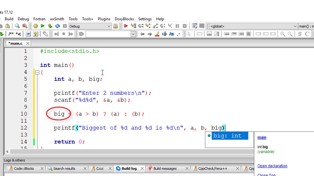 Biggest of Two Numbers Using Ternary Operator: C