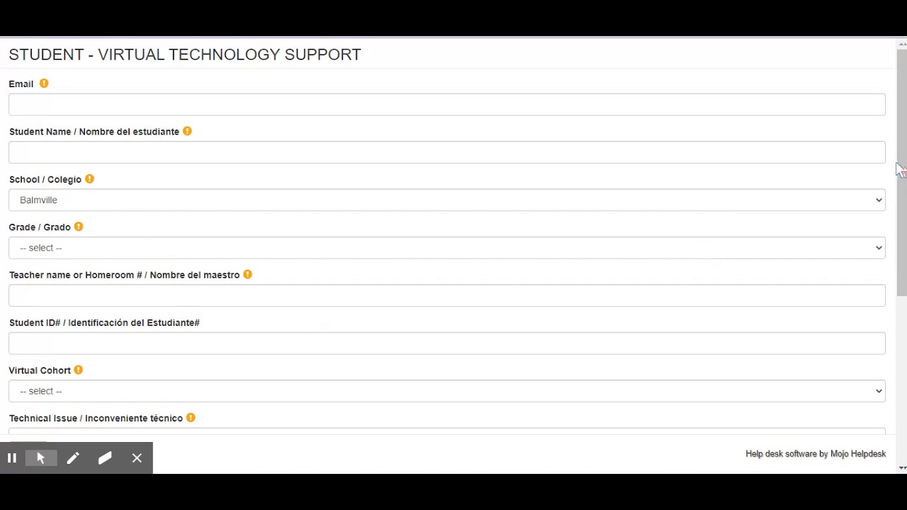 Student Help Desk Ticket Form