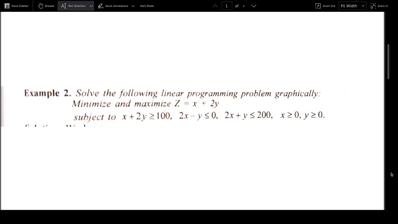 OR: Lecture #37 on solving the given linear programming problem graphically to find the minimum cost
