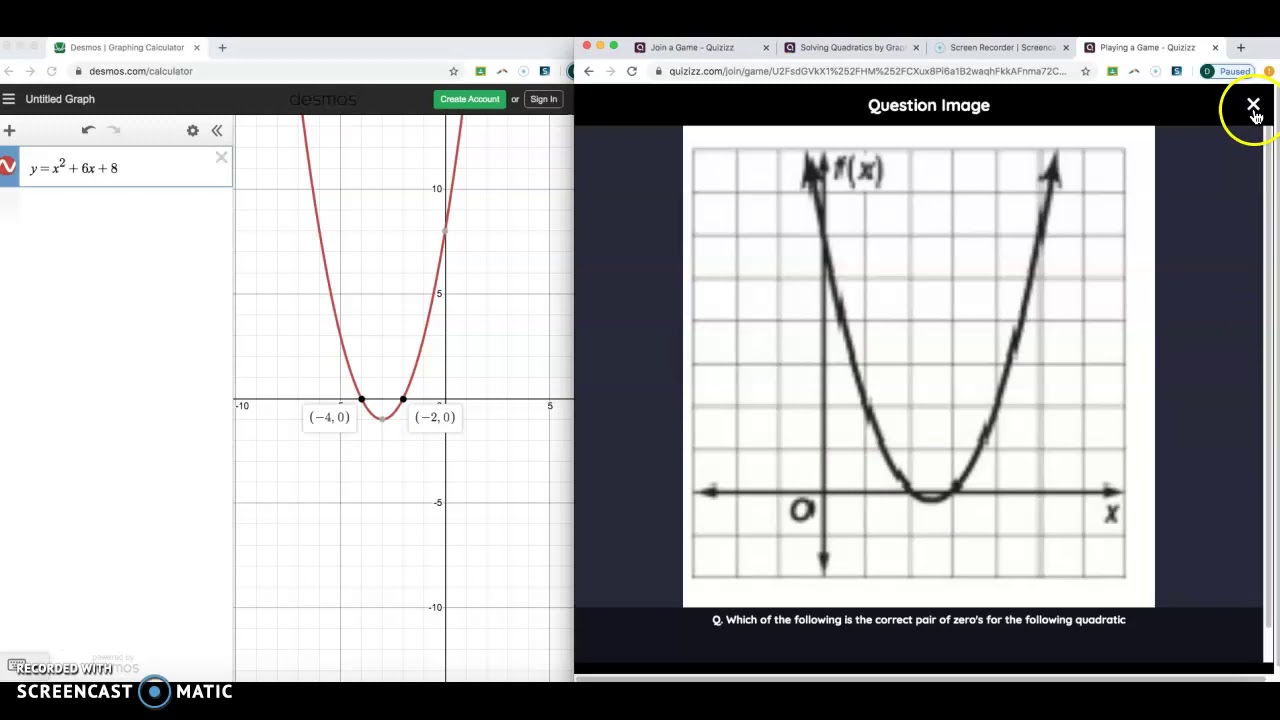 Solving Quadratics by Graphing (Desmos)