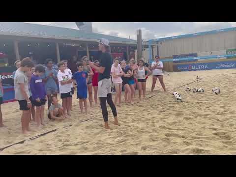 Logan Webber free beach volleyball clinic prior to AVP New Orleans Open