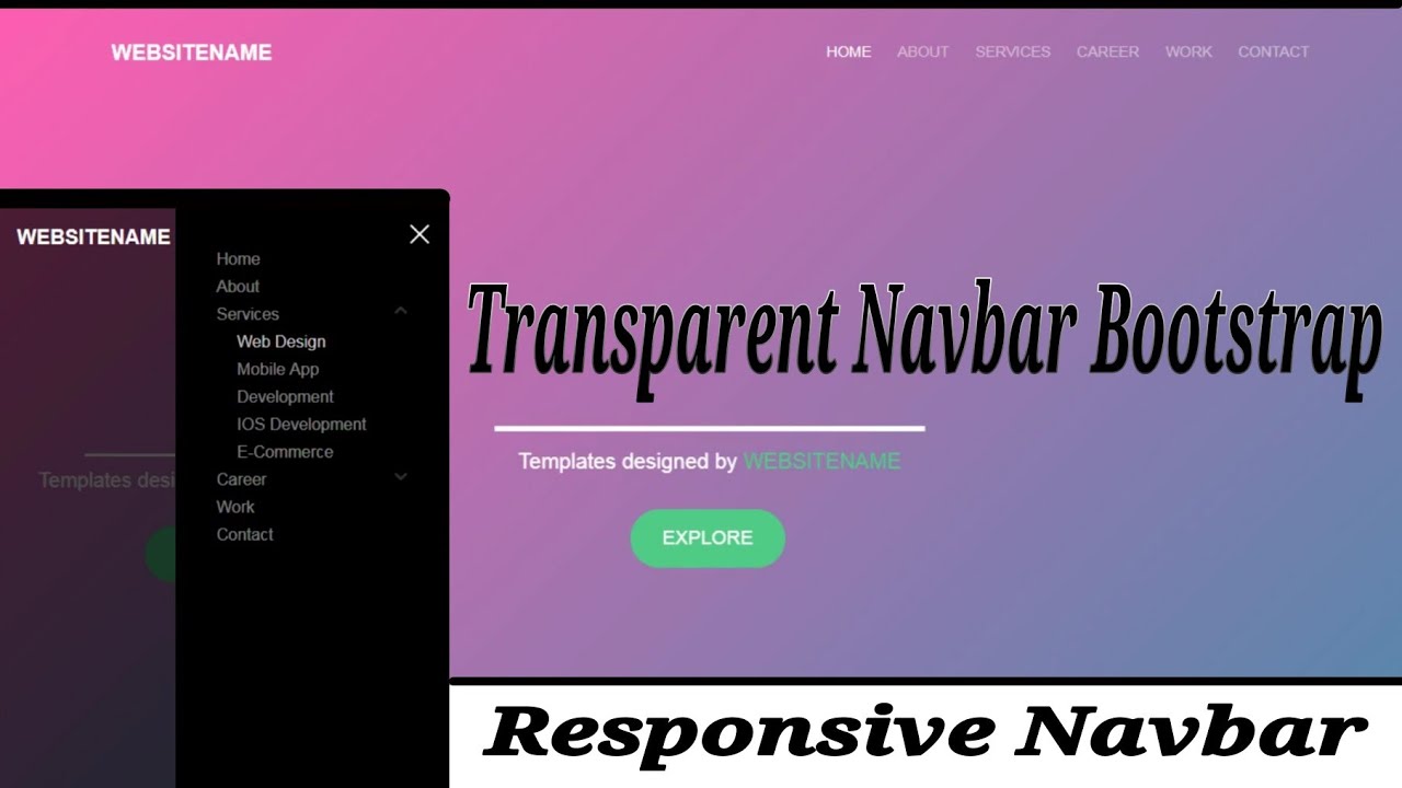 Transparent Navbar Bootstrap(Responsive Drop-Down Navbar)