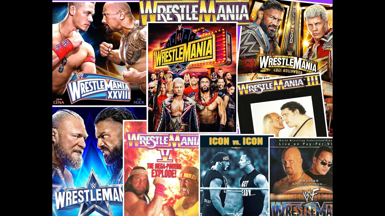 WWE WrestleMania Posters Updated and New: All 42 WrestleManias WWF #wwe #wrestlemania #prowrestling