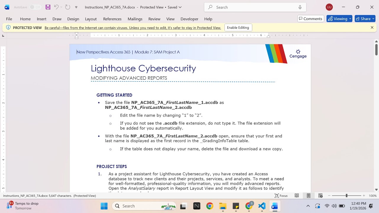 New Perspectives Access 365 | Module 7: SAM Project A Lighthouse Cybersecurity