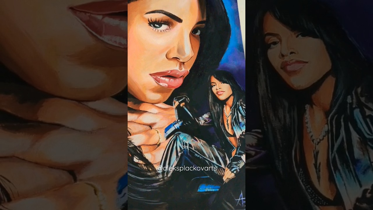 Acrylic Painting of Aaliyah 2in1 Portrait / on A3 canvas paper