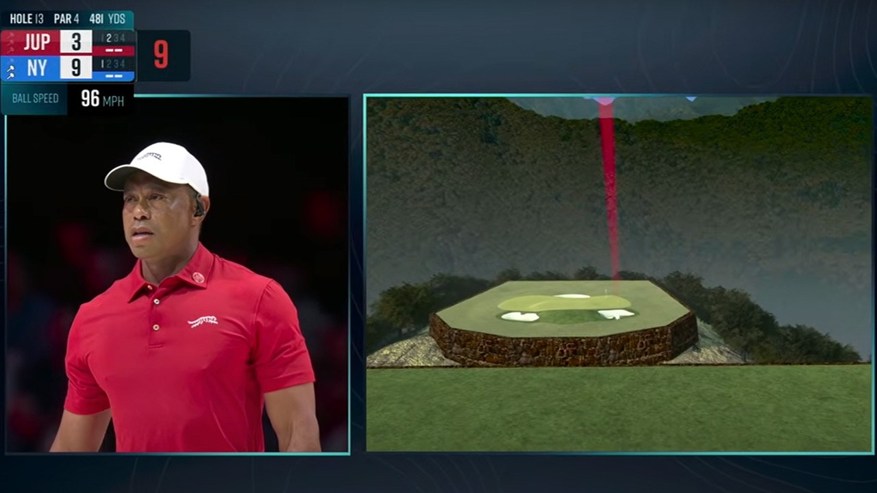 'He said 99 yards!' 🤣 Tiger Woods lands 100 yards short after a club mishap | TGL on ESPN