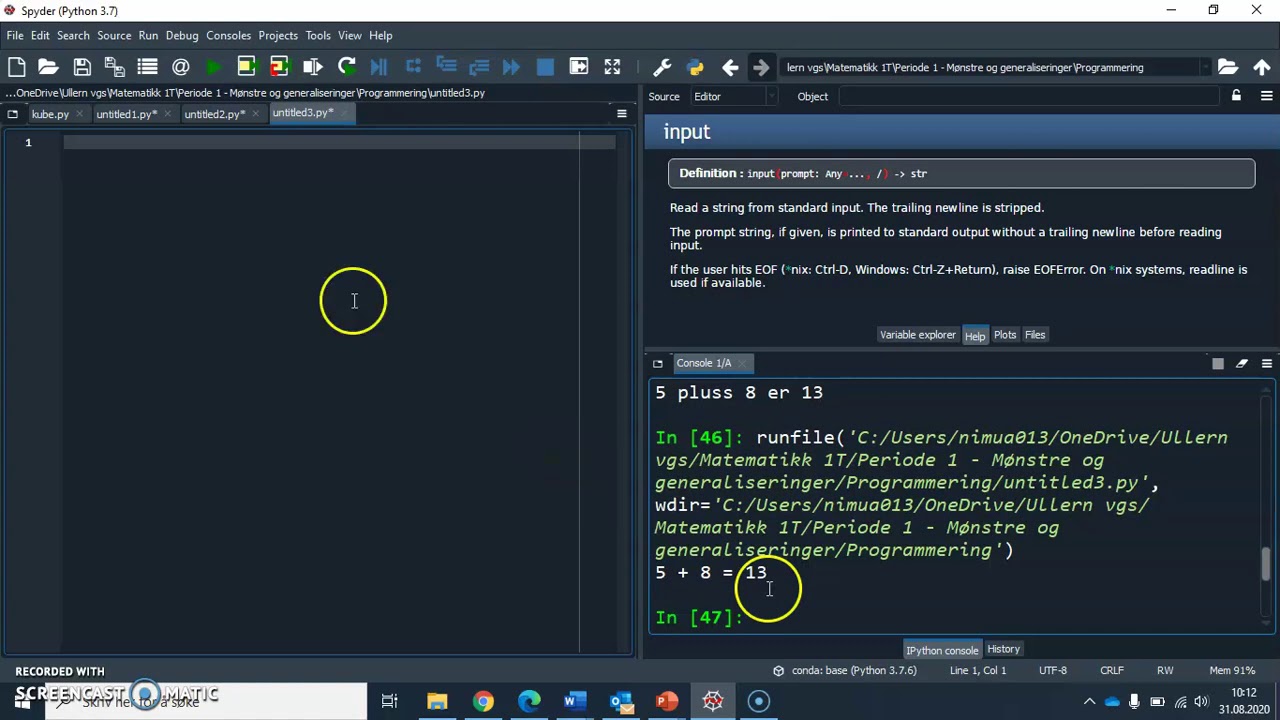 Grunnleggende programmering i Python (Spyder) - Variabler og input