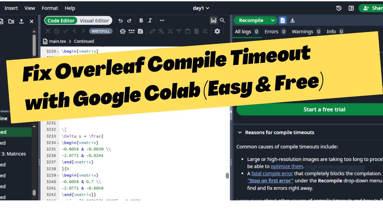 Fix Overleaf Compile Timeout with Google Colab